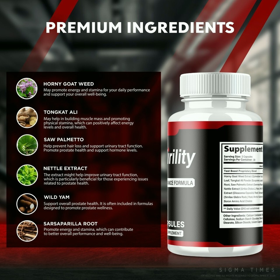 Max Virility Male Health Pills to Boost Stamina and Energy Levels 60ct ...