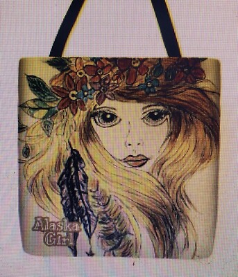 ALASKA Girl Alaskan Hippie Boho NEW Art Design whimsical purse tote 16 ...
