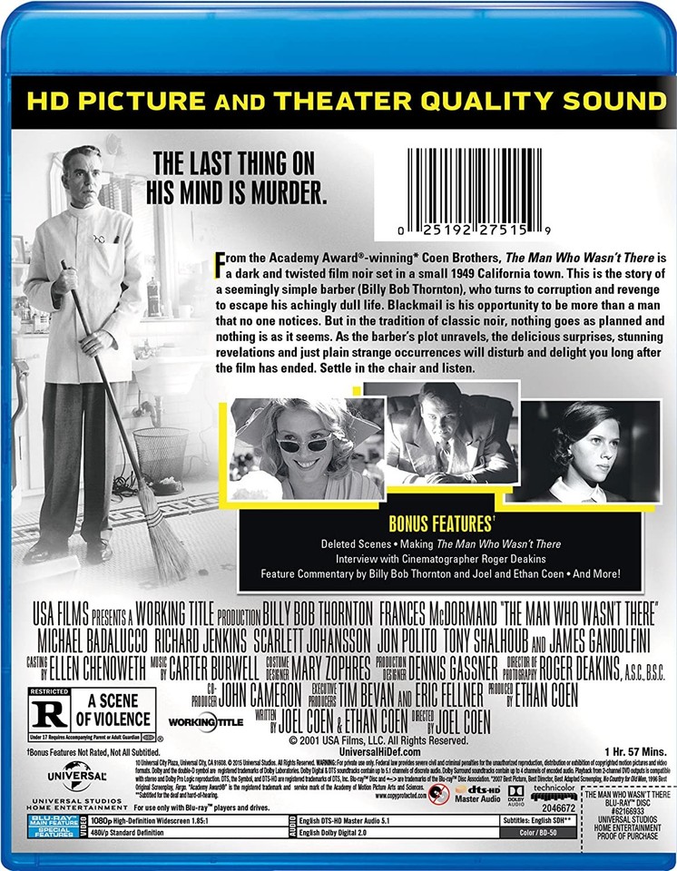 The Man Who Wasn't There (Blu-ray) Billy Bob Thornton Frances McDormand ...