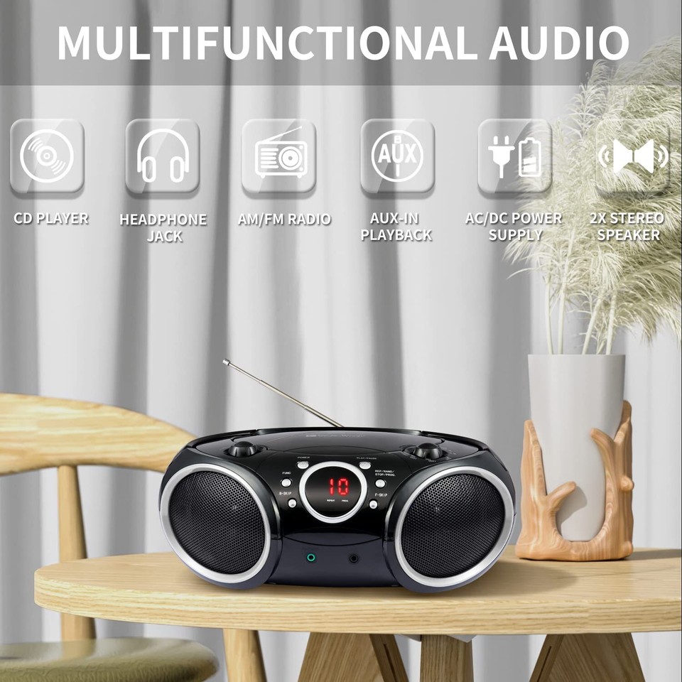 030C Portable CD Player Boombox AM FM Analog Tuning Radio Aux Line in ...
