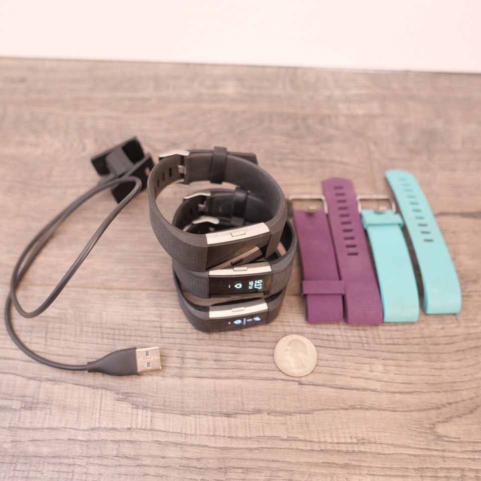 Fitbit Fitness Tracker FB407 Black w/ Extra Straps & Charger Lot of 3 ...