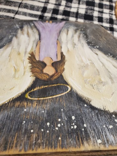 Rustic angel on Distressed wood Lavender Dress Wings spiritual art ...