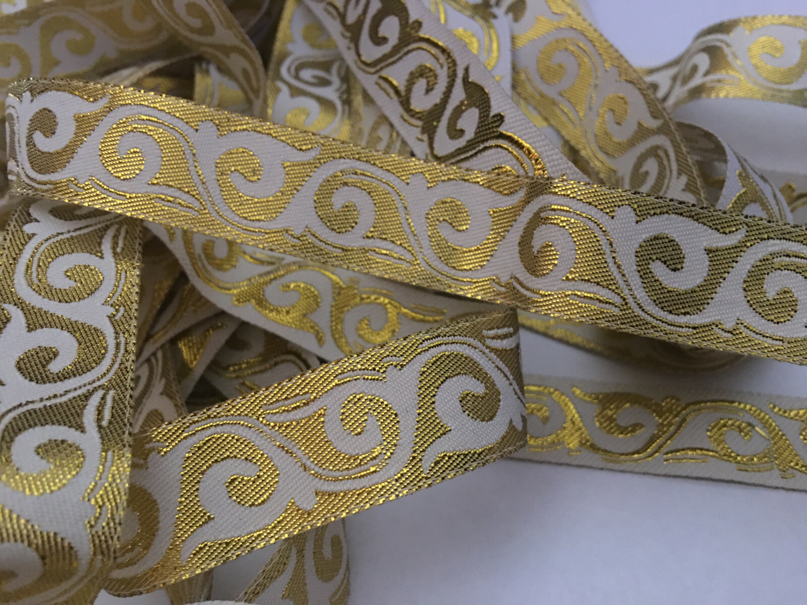 8 YARDS~1990s ETERNAL WAVE / MEANDER RIBBON~3/4"=20MM~Ivory&Gold~MADE ...