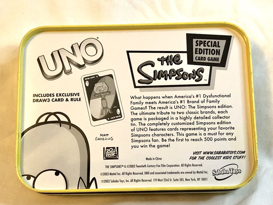 The SIMPSONS 2003 UNO Special Edition CARD GAME in Collectors Tin ...
