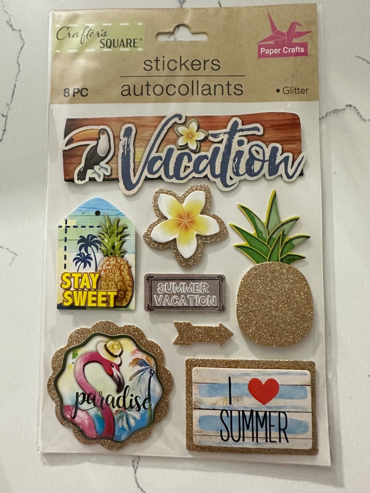 Crafter's Square Dimensional 8 PC Glitter Paper Craft Vacation Stickers ...