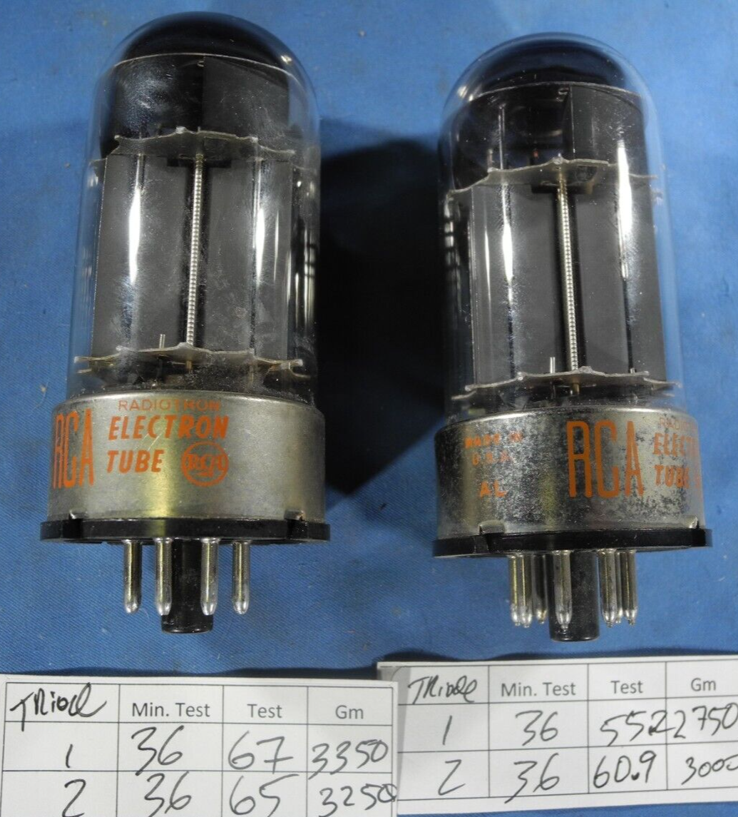 2 x 6080(6AS7) RCA Tubes*Black Plates*Very Strong DATE Match (TESTED W ...