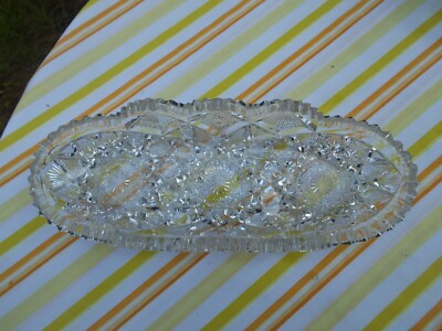 Sawtooth Cut Crystal 11.5” Long Oval Glass Serving Bowl Dish Celery ...