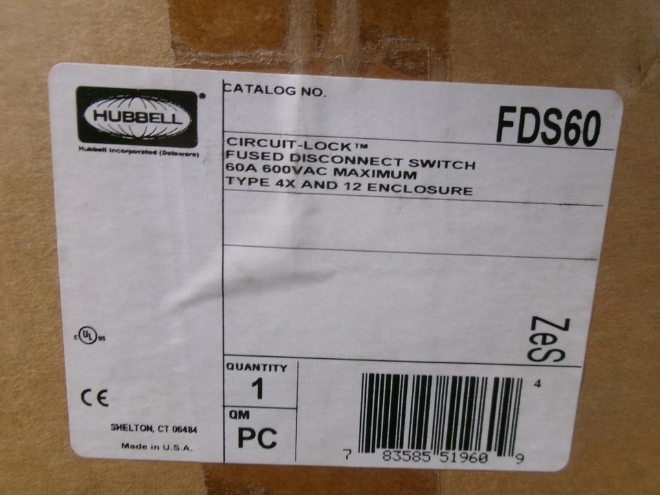 NEW HUBBELL FDS60 60Amp 600V CIRCUIT LOCK FUSE DISCONNECT SWITCH 4X | eBay