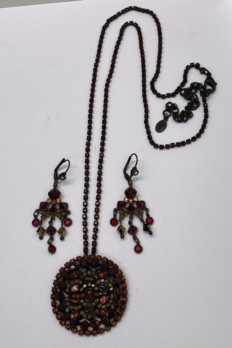 Sorrelli Necklace & Earring Set Multi Color Swarovski Crystal Vintage ...