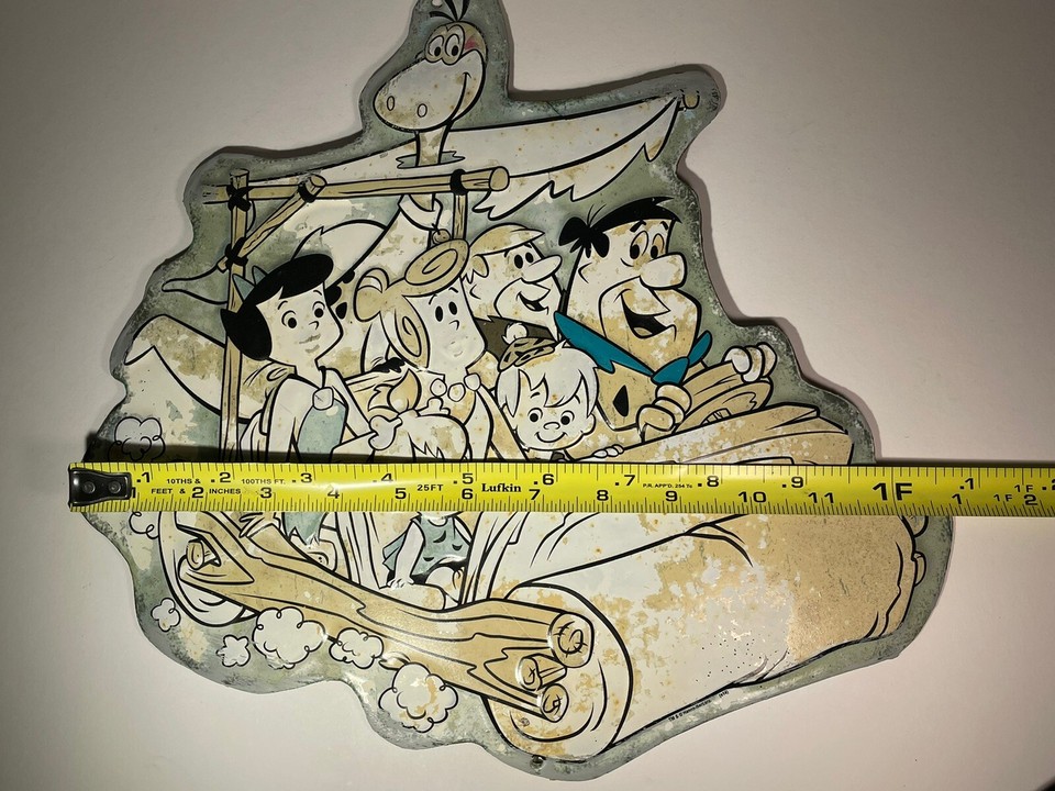 Retro Distressed Look Flintstones in Car w The Rubbles Tin Metal Sign ...