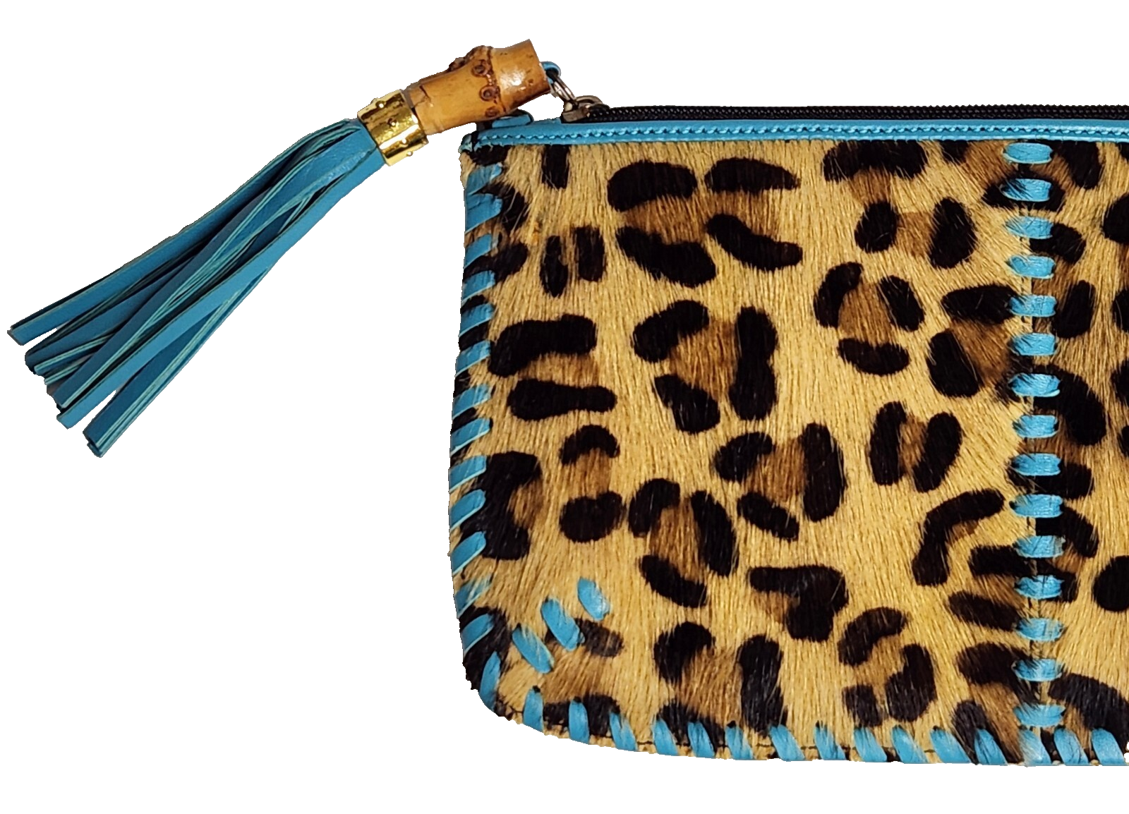 NWOT Clever Carriage Company Leopard Print Turquoise Leather Wristlet ...