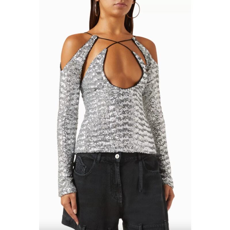 The Attico Sequin Zane Metallic Crossover Cut-out Top | eBay