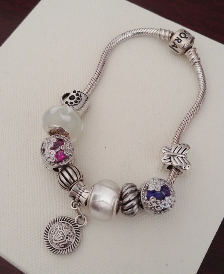 Authentic Pandora Sterling Silver Barrel Charm Bracelet European Charms ...