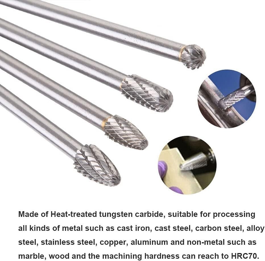 4 Rotary Burr Set Head Tungsten Carbide Burrs 6mm (1/4'') Shank Double ...