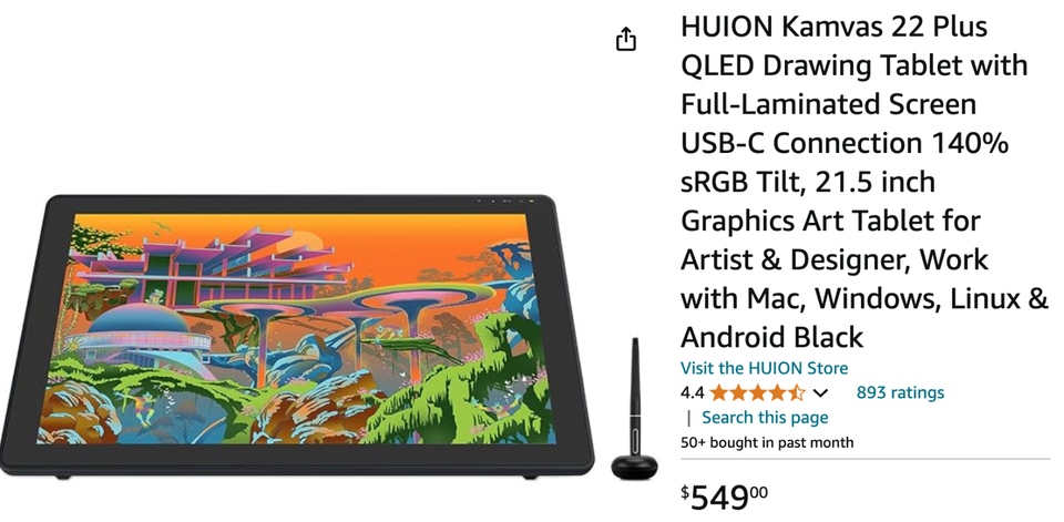 HUION Kamvas 22 Plus QLED Drawing Tablet with Full-Laminated Screen USB ...