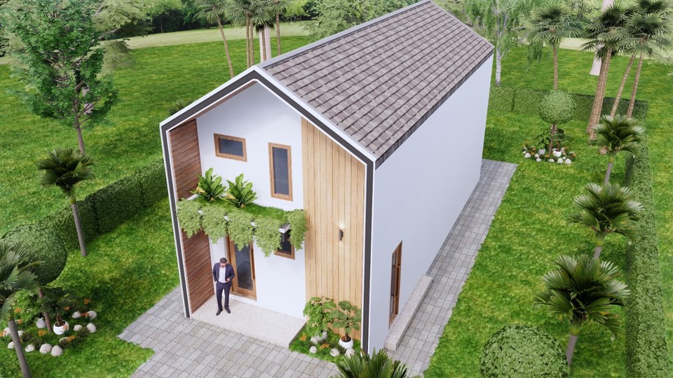 16x33 Feet House Plan 5x10 Meter 2 Beds 2 Baths Gable Roof PDF (A4 Hard ...