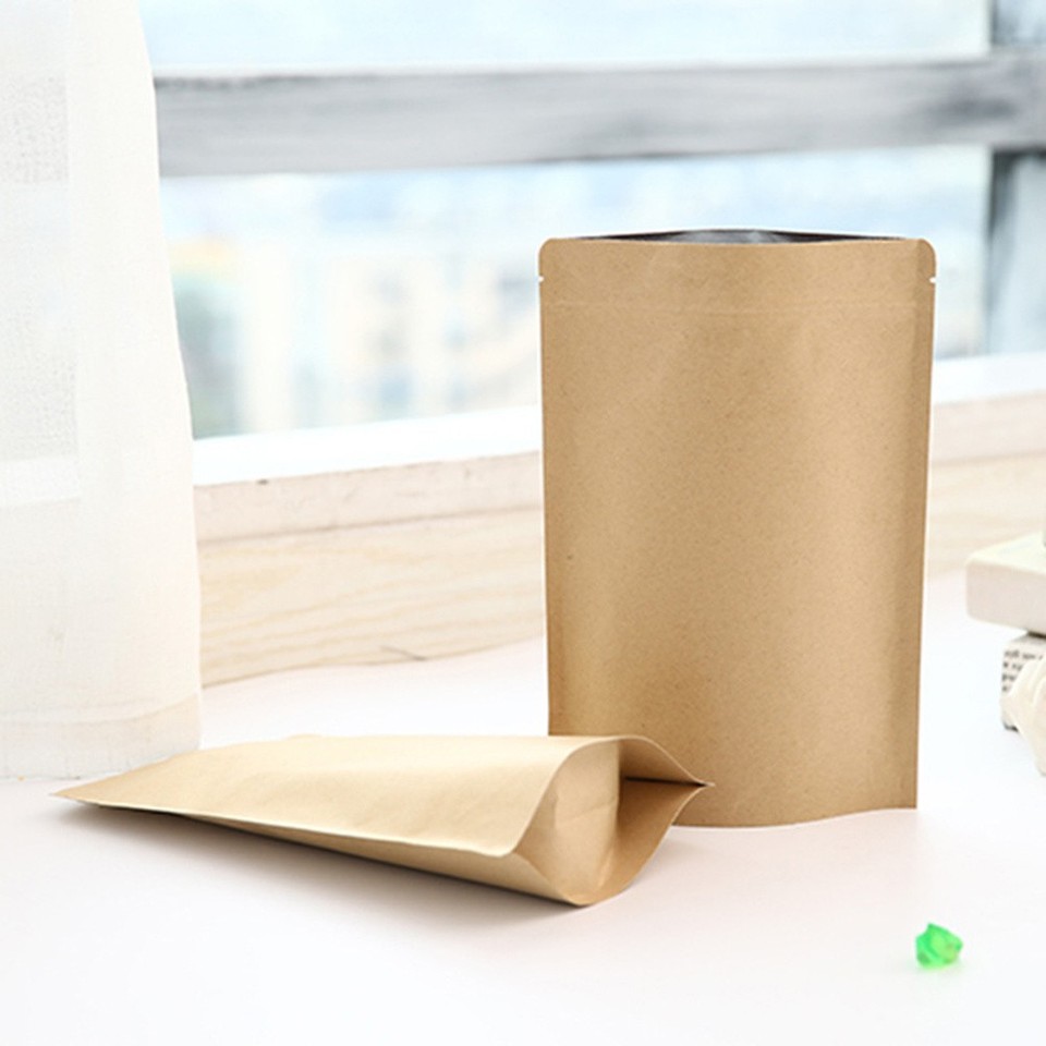 50 Pcs Zippered Bag Food Storage Bags Kraft Stand Pouches Coffee ...