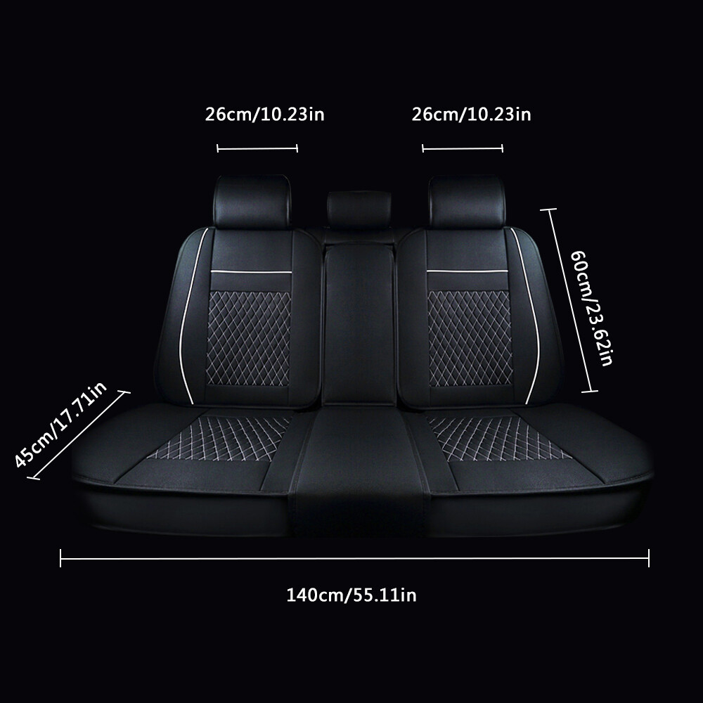 PU Leather Quilted Car Seat Cover Full Set 5-Seats Universal for Auto ...