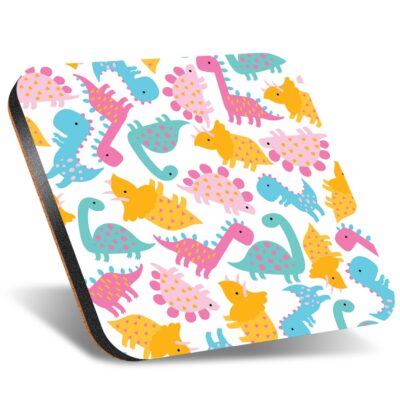 1x Square Coaster 12cm Colourful Dinosaur T-Rex Stegasaurus Triceratops ...