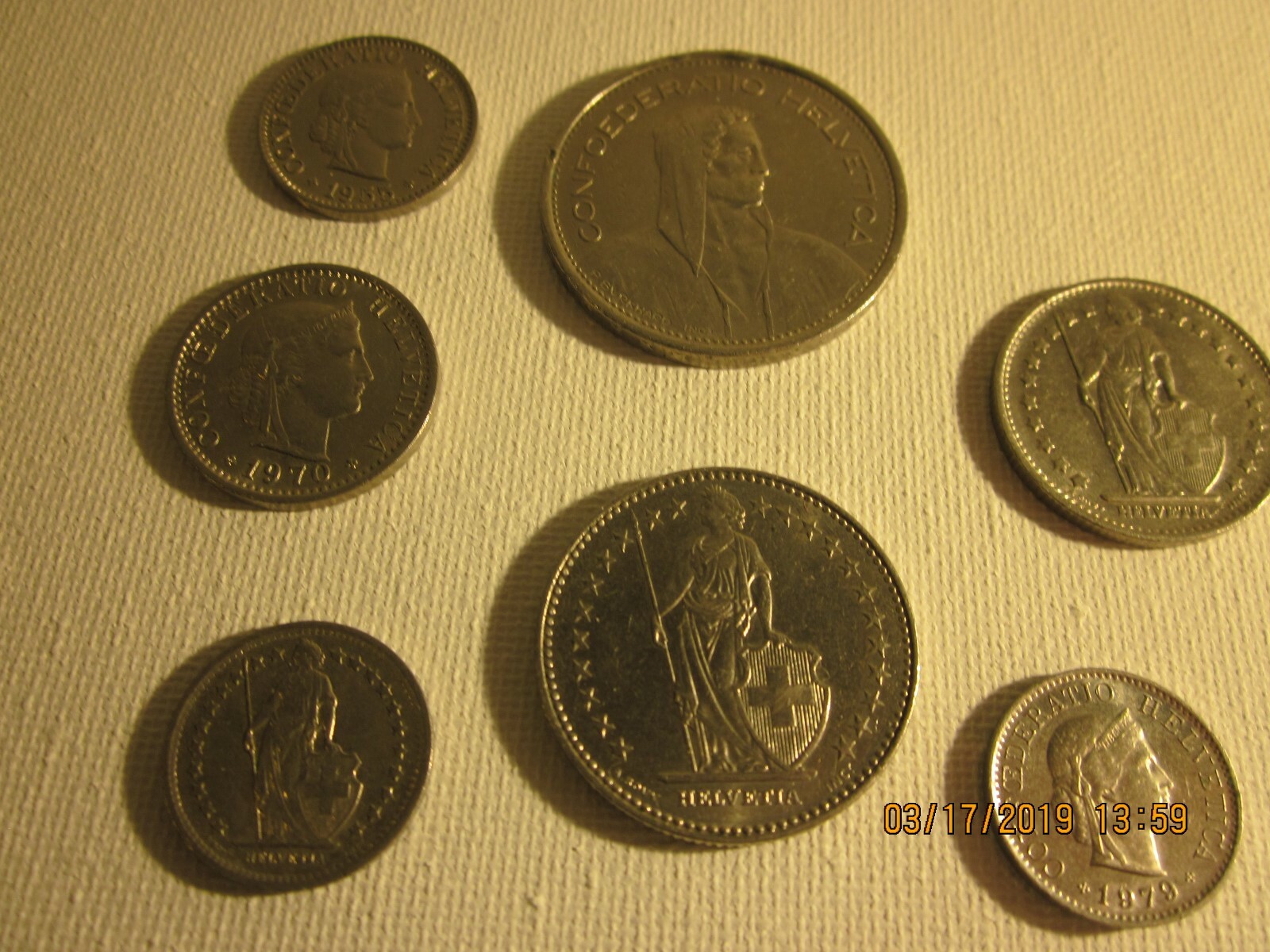 7 Swis Confoederatio Helvetica coins ranging in date & Franc . Great ...