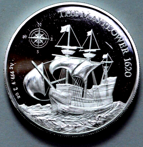2022 2 OZ 9999 SILVER ROUND $5 DOLLAR NIUE THE MAYFLOWER COIN 1620 RARE ...