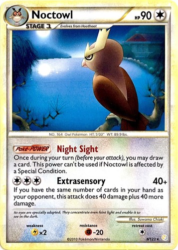 Noctowl 8/123 RARE Pokemon Card TCG 2010 HGSS Heart Gold Soul Silver ...