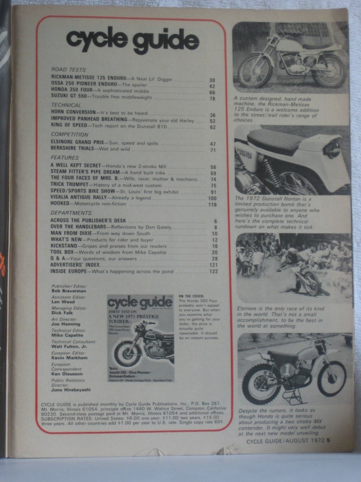 Cycle Guide Magazine - August 1972 | eBay