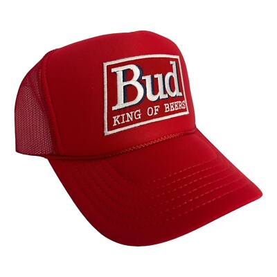 NEW BUD KING OF BEERS RED HAT 5 PANEL HIGH CROWN TRUCKER SNAPBACK ...