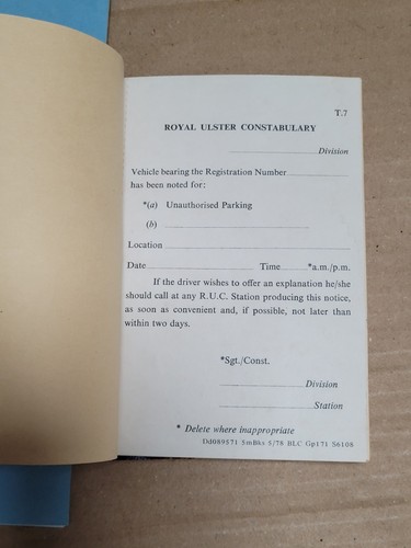 RUC Traffic Accident Report & Parking Notices Booklets Old NI Police ...