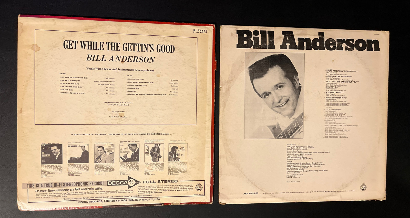 Lot Of 12 Bill Anderson In Person Autographed Records-Whispers, Bill ...