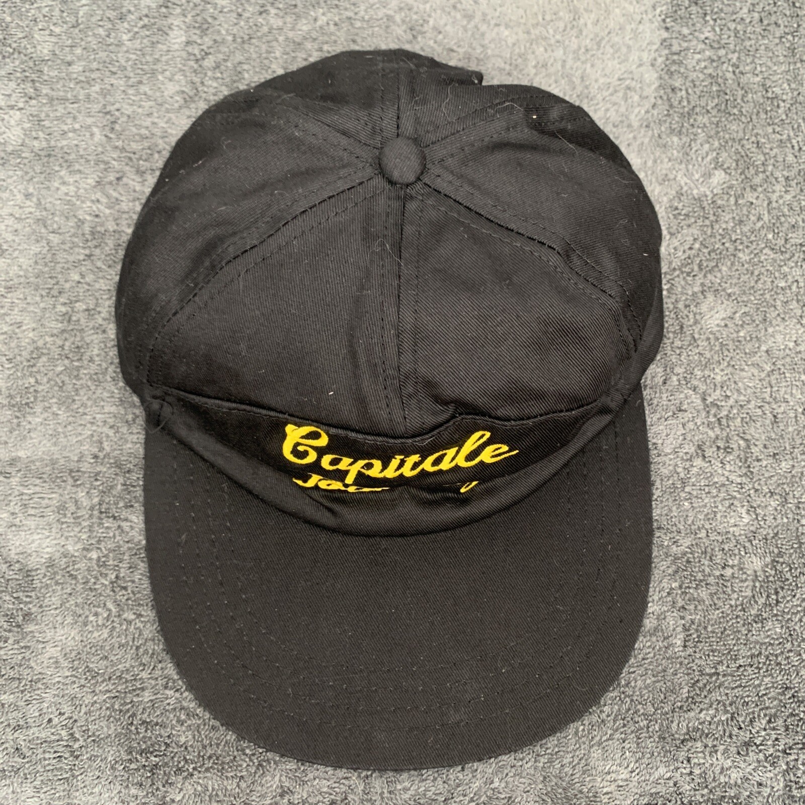 Vintage Capitale BANDAG Black Yellow Spell Out Elastic Hat Cap Headline ...