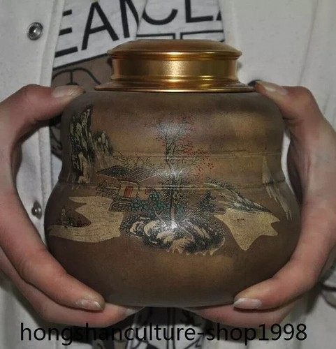 5'' china xixing zisha pottery bronze Tea storage tank Crock pot ...