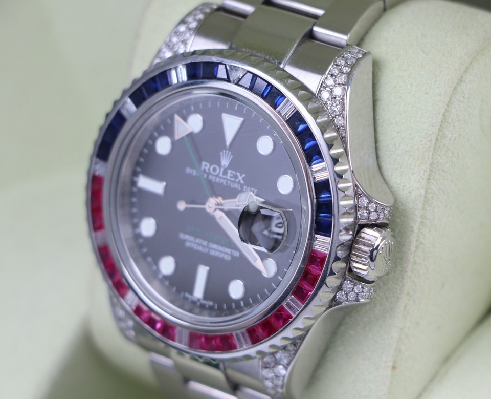 Rolex 40mm GMT Master II Customized Sapphire Ruby Bezel Diamond Watch ...