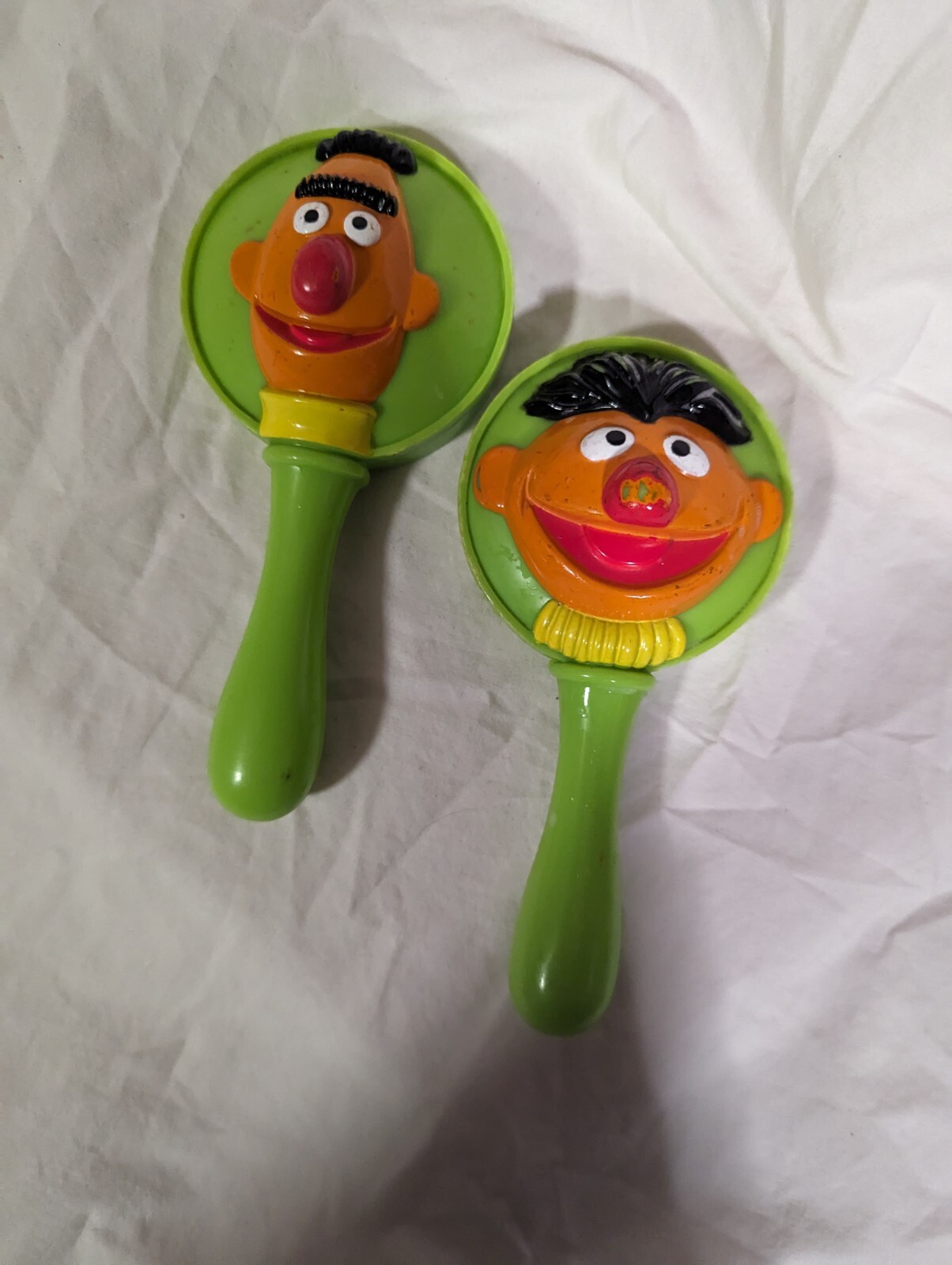 Vintage 90s Sesame Street Muppets Bert and Ernie Green Baby Rattle Set ...