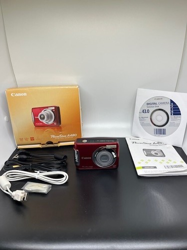 Canon PowerShot A480 Camera – Red, Tested, Includes Cables, SD Card ...
