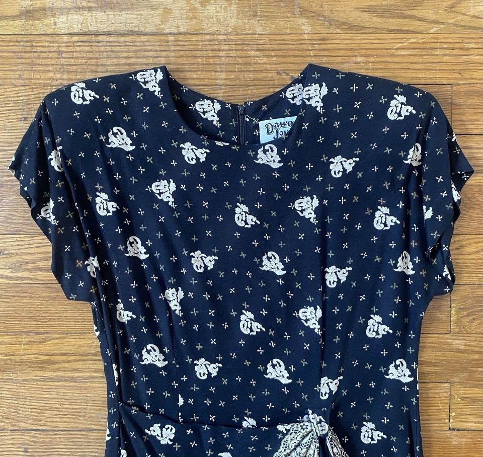 DAWN JOY II VINTAGE CAP SLEEVE BLACK ROSE PRINT WRAP DRSSS SMALL | eBay