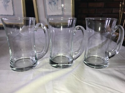 3 ELEGANT Hand Blown GLASS Applied Handle FLARED 20oz BEER Stein MUG ...