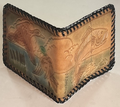 Vintage Fly Fish Fishing/Duck Geese Leather Stitch Wallet Billfold | eBay