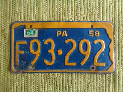 1958 Pennsylvania License Plate PA 58 Tag w/ 64 Reg Penna F93-292 | eBay