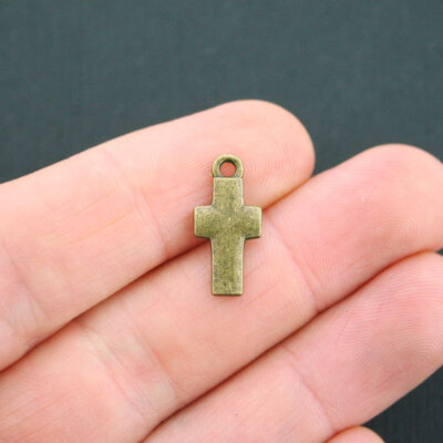 BULK 50 Cross Charms Antique Bronze Tone Simple 2 Sided Cross - BC1447 ...
