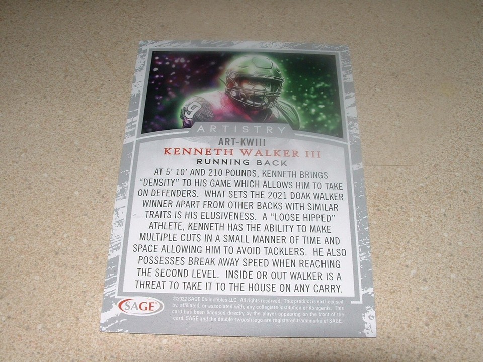 2022 KENNETH WALKER III SAGE HIGH SERIES FOOTBALL SILVER ARTISTRY ...