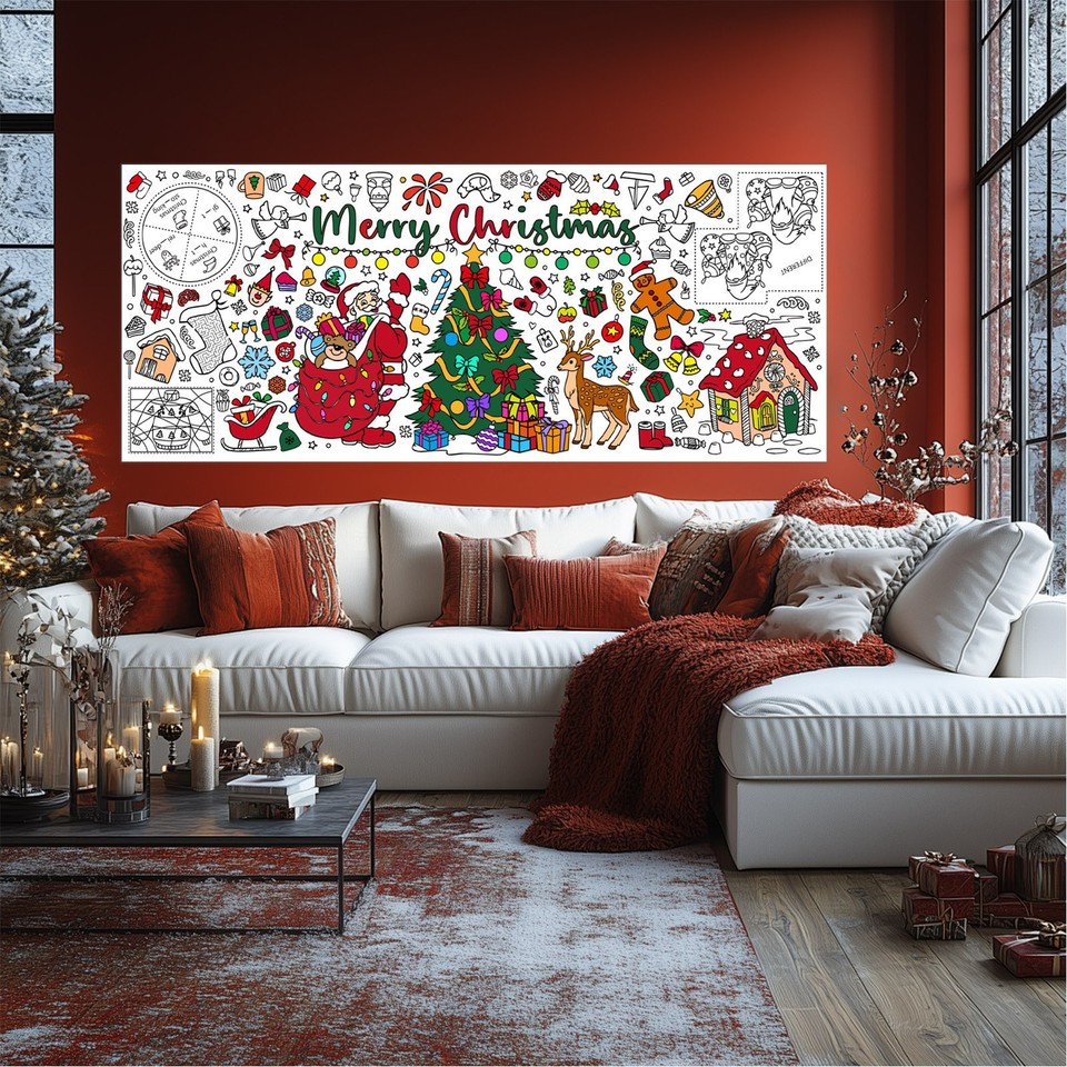 Christmas Coloring Poster Blank Doodle Art Banner Big Christmas First ...