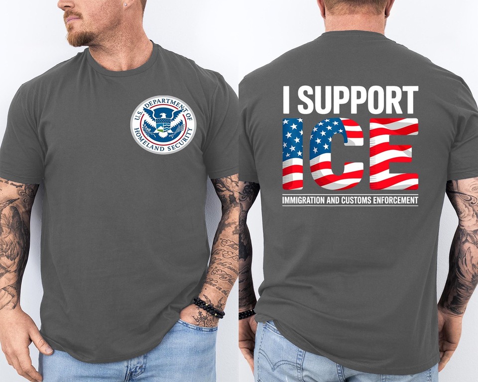 ICE Immigration Officers American Flag Tee I Support Trump Front & Back ...