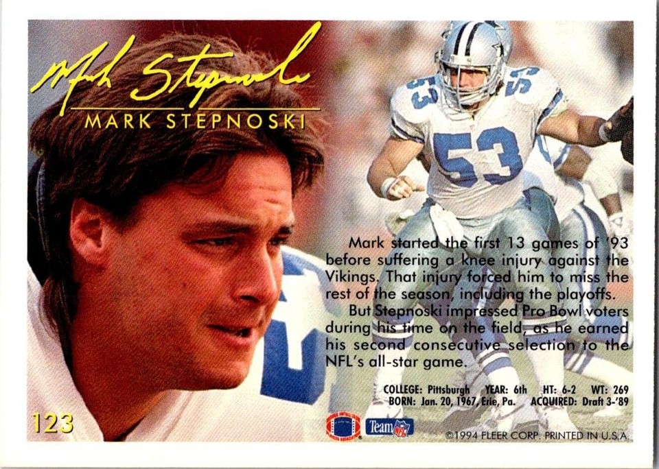 Mark Stepnoski 1994 Fleer #123 Dallas Cowboys | eBay