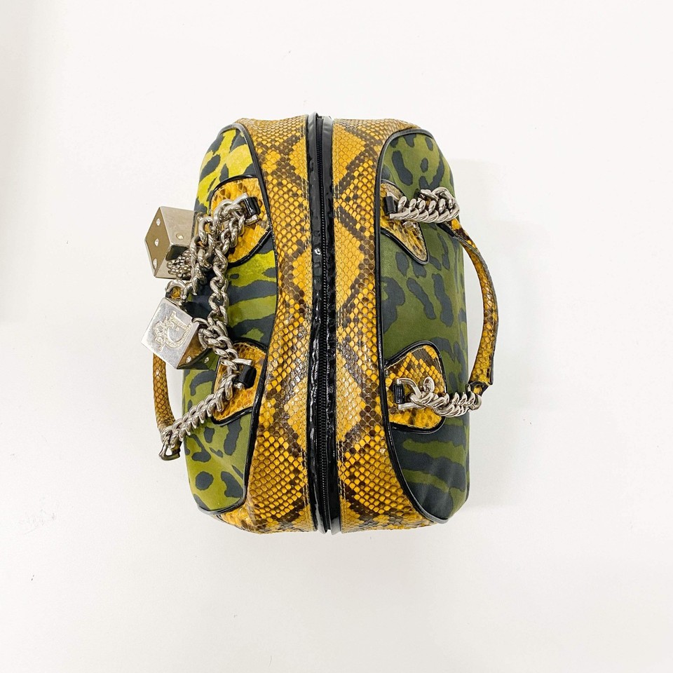 DIOR Gambler Dice Leopard Print Canvas & Embossed Leather Handbag | eBay