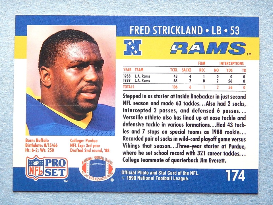 Fred Strickland #174 Pro Set 1990 Football Card (Los Angeles Rams) | eBay