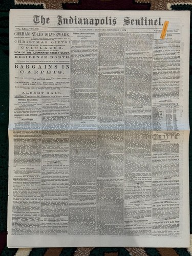 December 9 1874 Indianapolis Sentinel Newspaper 150 years old! Indiana ...