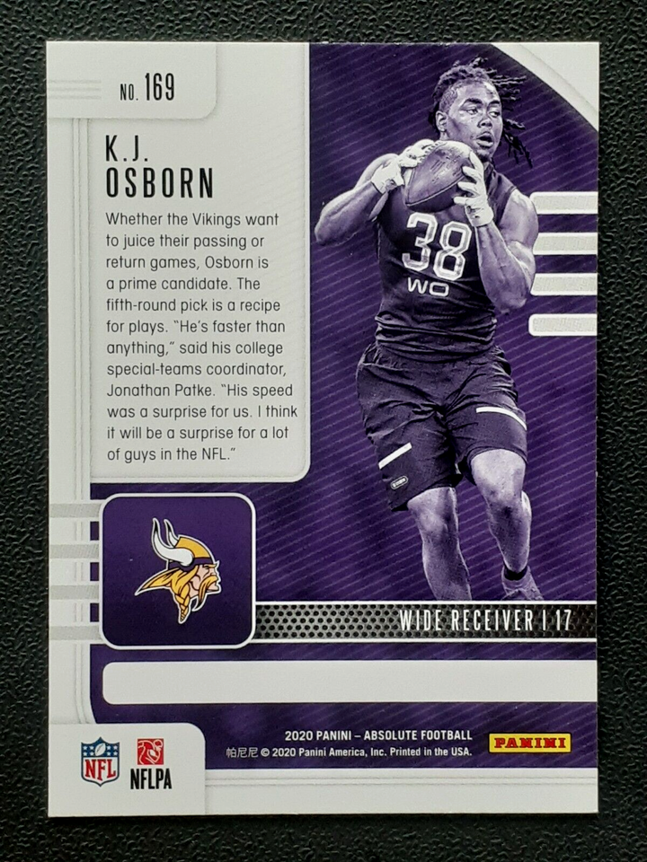 K.J. OSBORN RC 2020 PANINI ABSOLUTE NO 169 34296 | eBay