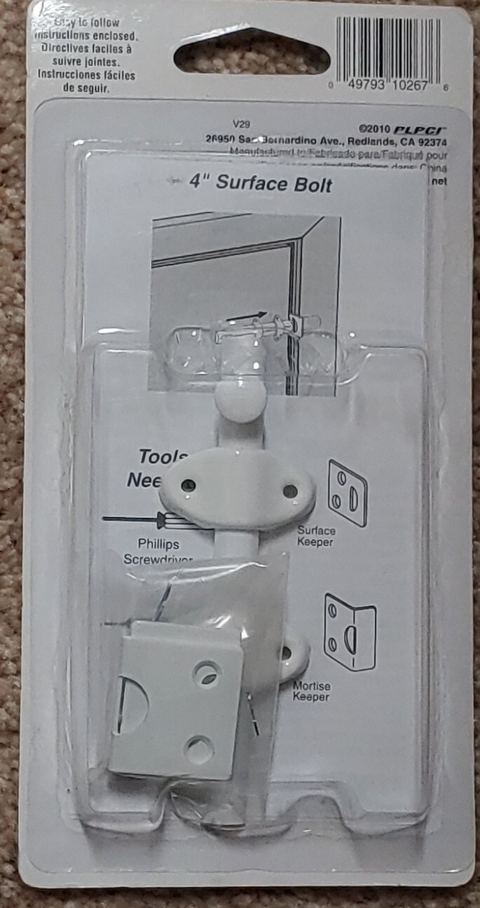 Entry Security Door Bolt 4 Inch White, Model U-10267 Light Duty, Qty ...