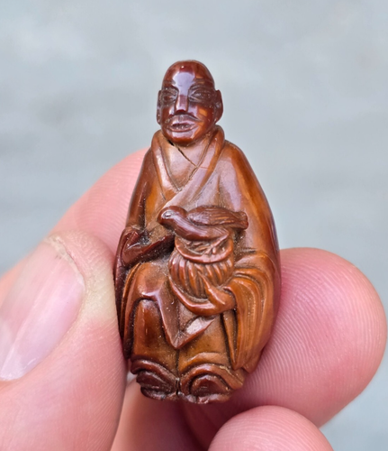 Chinese Antique Carved Hediao Nut peach pit Figure Luohan Superb ...